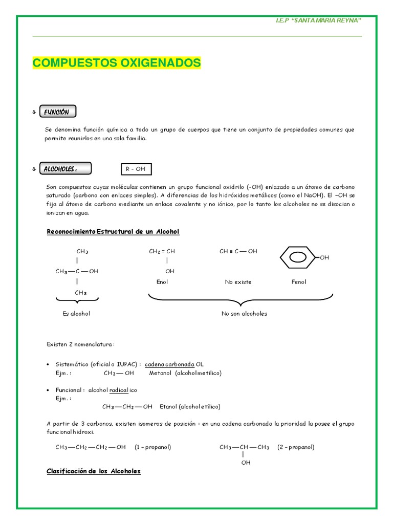 Compuestos oxigenados: funciones y propiedades de alcoholes, éteres ...