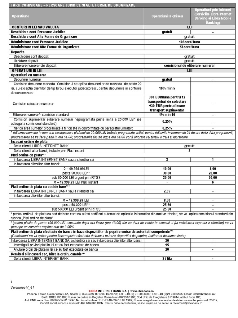 Tarife Si Comisioane PFA | PDF