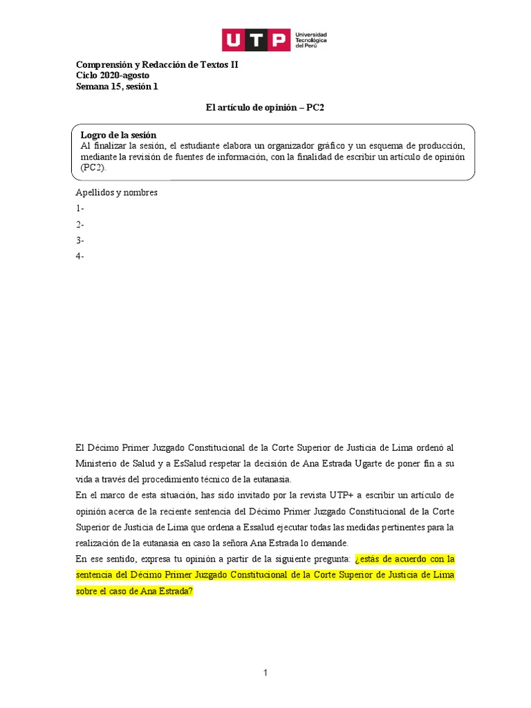 S15. s1 - Resolver Ejercicio - Formato ESQUEMA Y BORRADOR | PDF | Muerte | Etica Aplicada