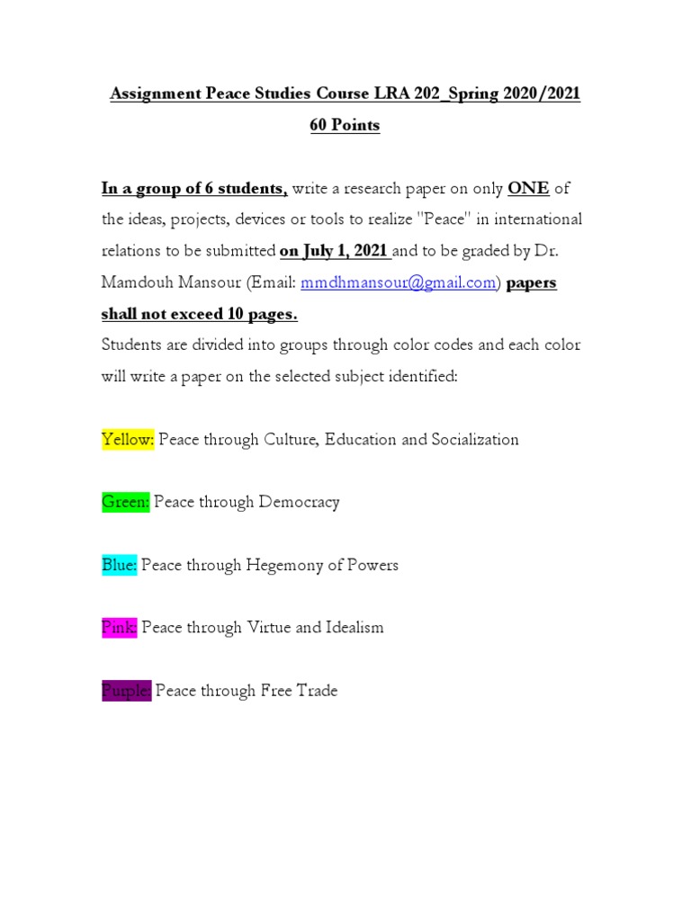 Assignment Peace Studies Course LRA 202 | PDF | Self-Improvement