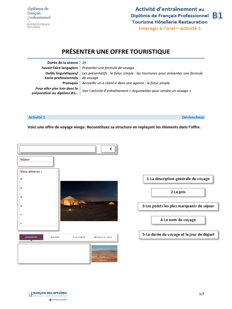Présentation d'offres touristiques B1 | PDF | Tourisme