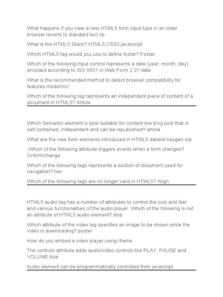 HTML Semantic Essential Questions | PDF | Html Element | Html5