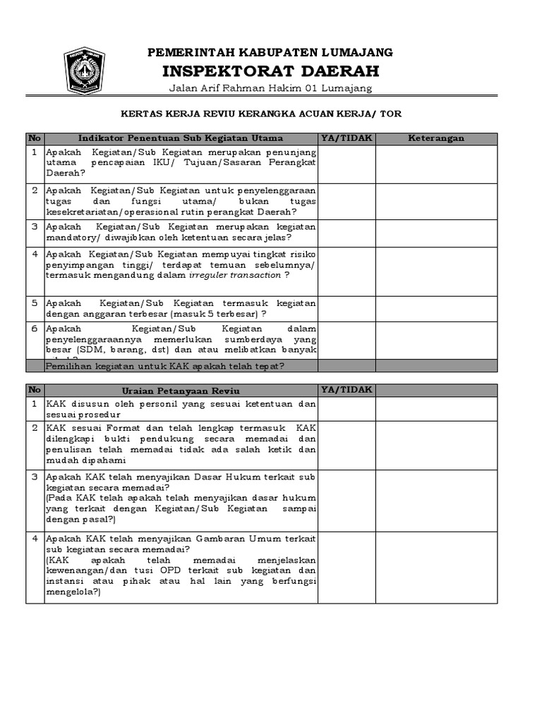 Form Reviu KAK | PDF