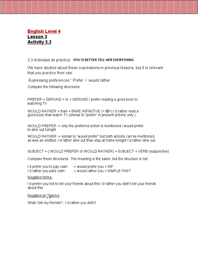 Lesson 3 Activity 3. 3: English Level 4 | PDF | Languages | Language ...