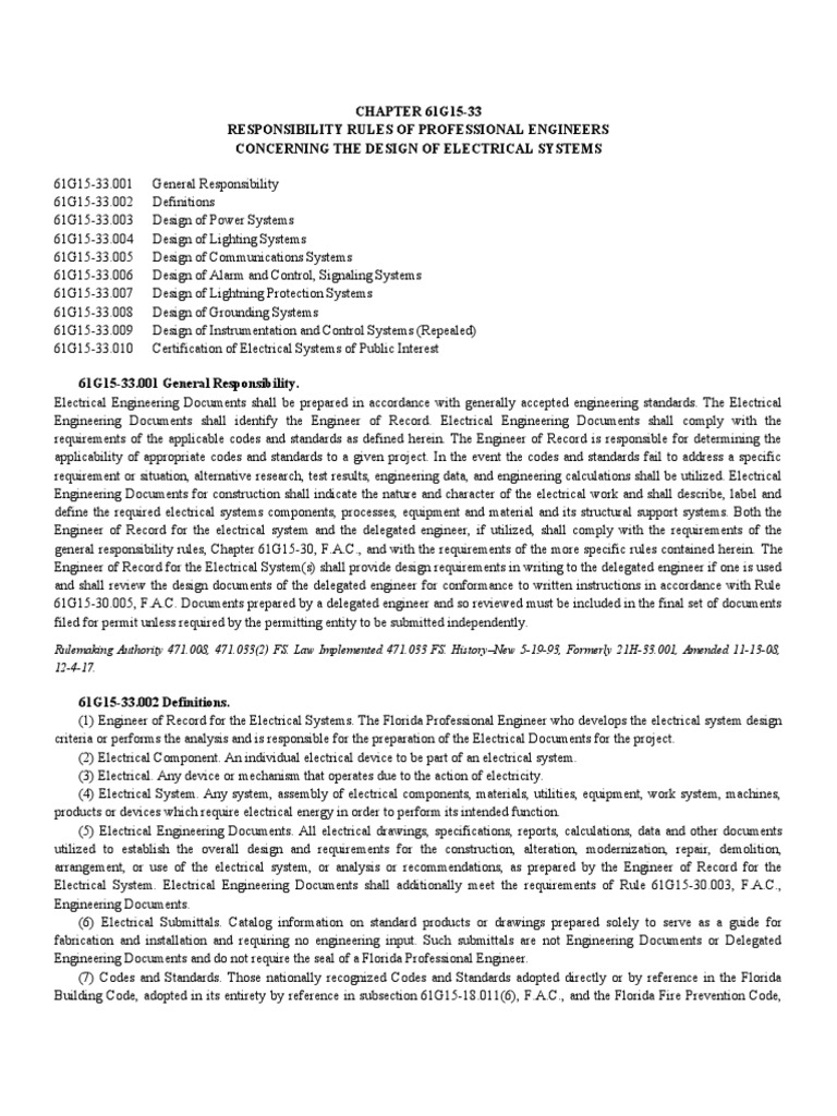 CHAPTER 61G15-33 Responsibility Rules of Professional Engineers ...