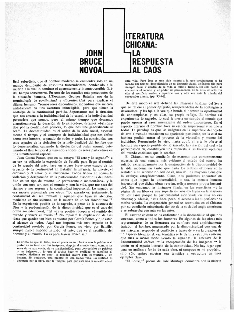 Bruce-Novoa, John - La Literatura Chicana, La Respuesta Al Caos | PDF ...