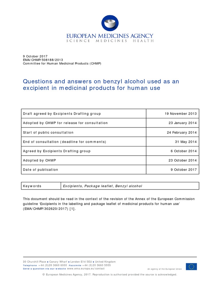 Questions and Answers On Benzyl Alcohol Used As An Excipient in ...