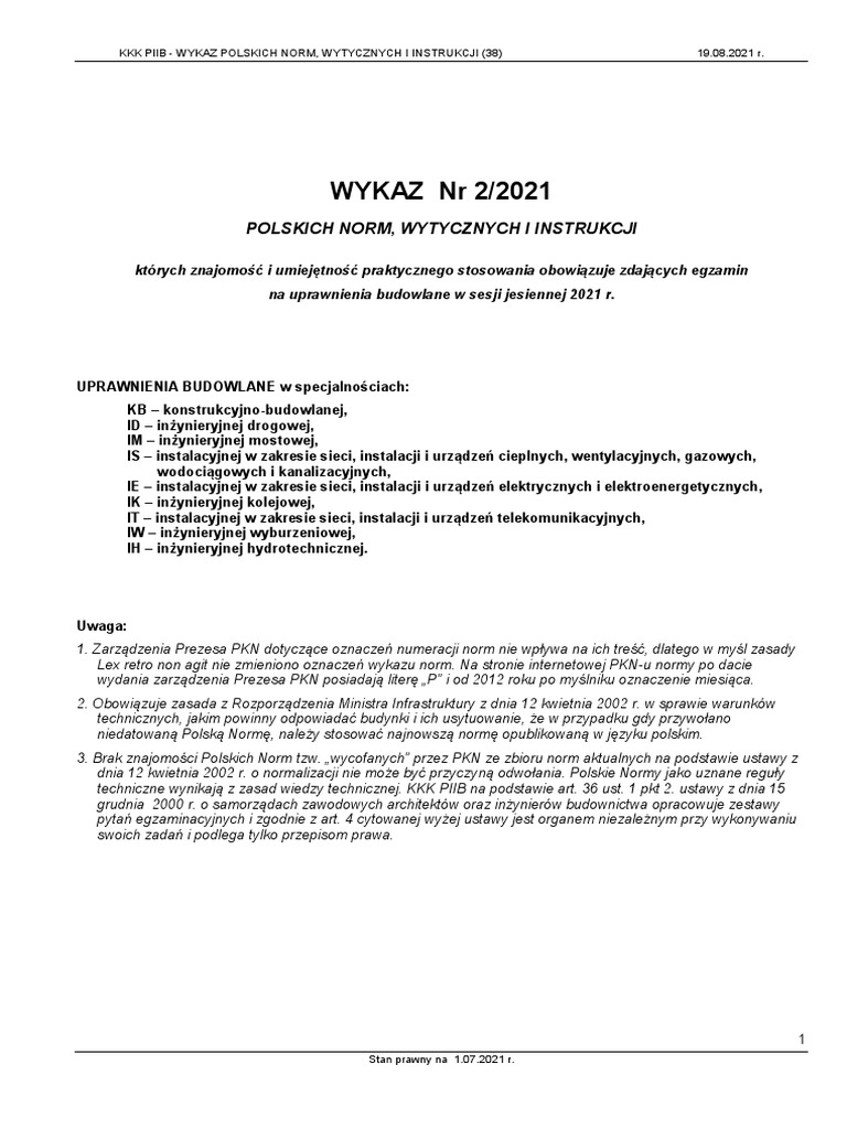 Piib Wykaz Norm 2 2021 | PDF