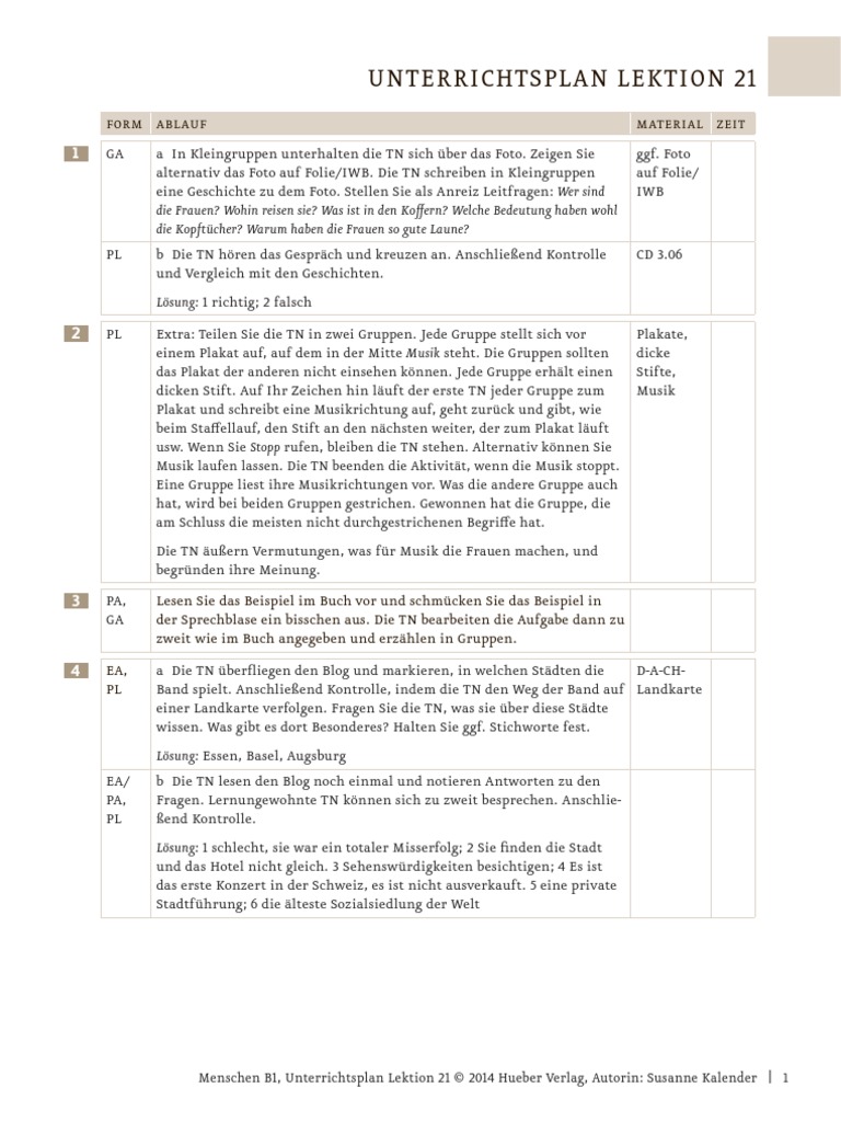 MSN b1 2 Unterrichtsplan L21 | PDF