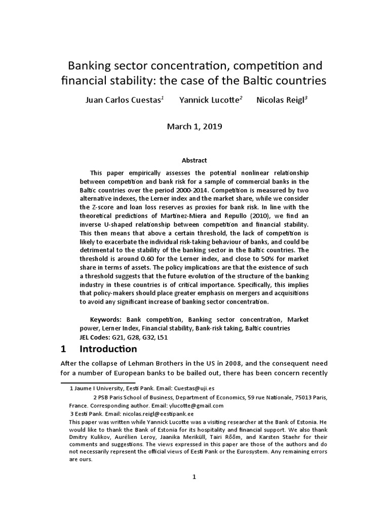 Banking Sector Concentration, Competition and Financial Stability: The ...