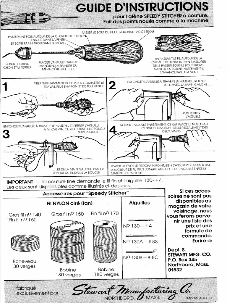 Stewart MFG Co Speedy Stitcher Sewing Awl Instruction Guide | PDF