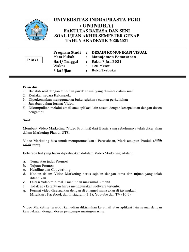 Soal UAS Manajemen Pemasaran Pagi | PDF