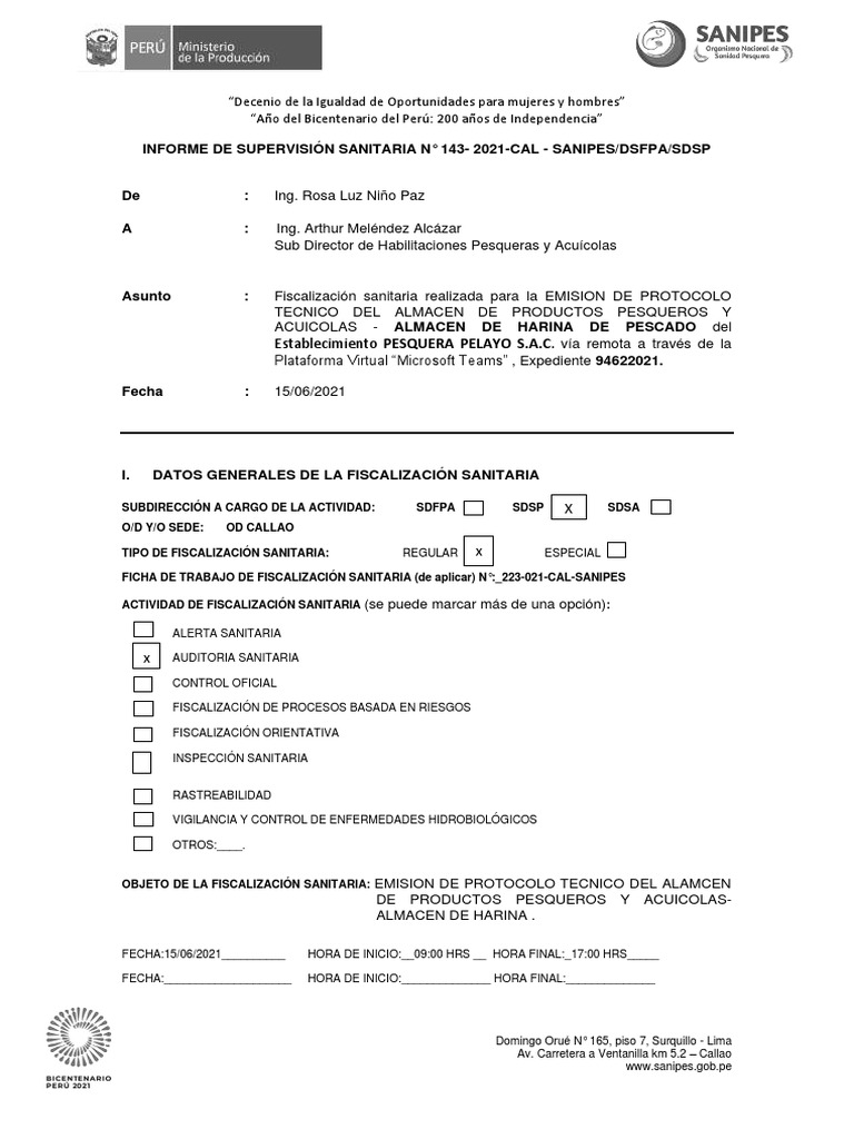Informe #143 2021 Cal Sanipes Dsfpa SDSP Exp 94622021 (R) | PDF