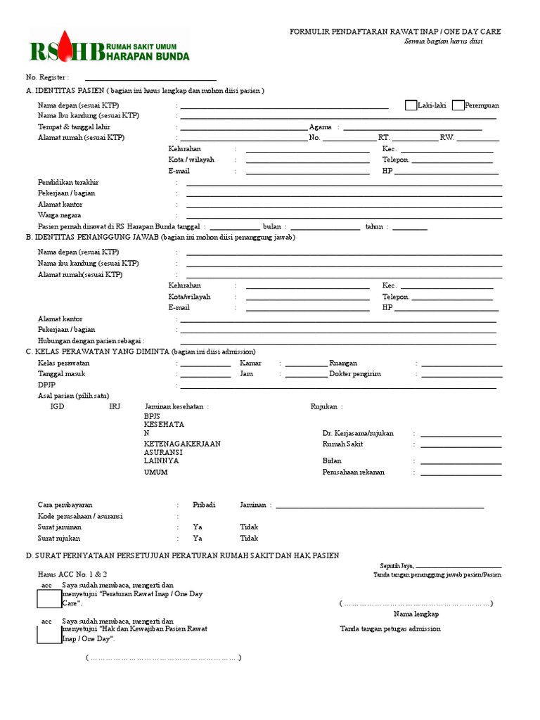 Formulir Pendaftaran Rawat Inap (SAH) | PDF