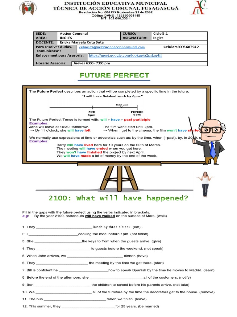 Future Perfect Tense Exercises | PDF | Perfect (Grammar) | Language ...