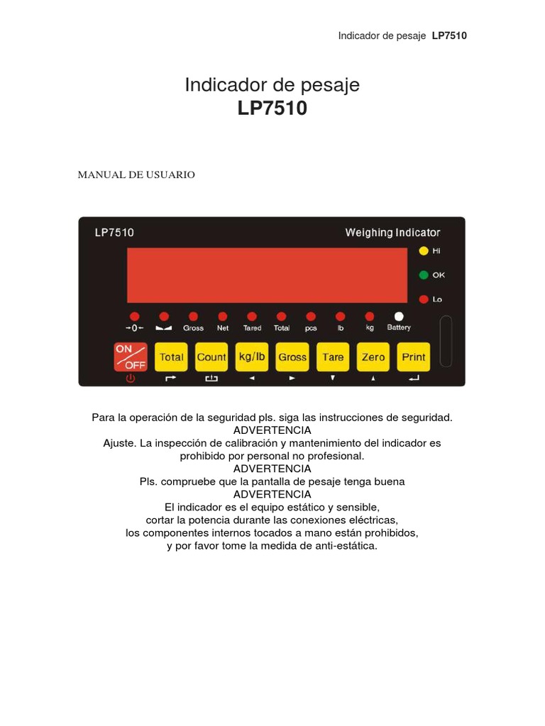 Indicador MOD LP7510 de Pesaje en Español OK OK | PDF | Calibración ...