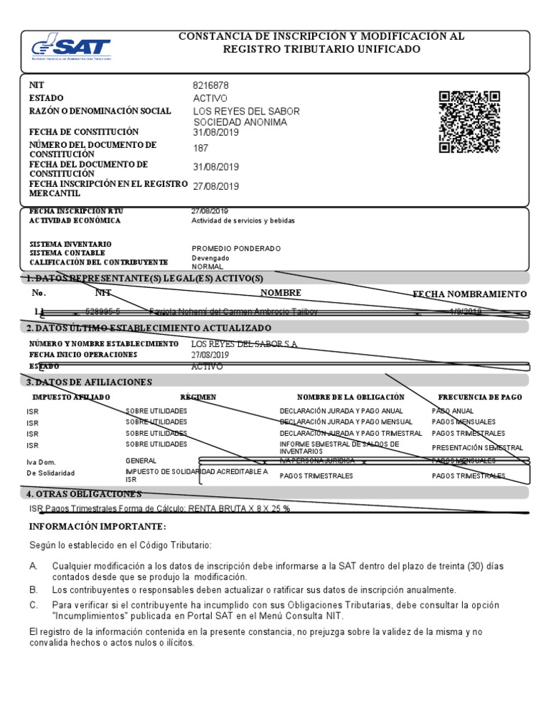 Constancia RTU - Los Reyes Del Sabor | PDF | Impuesto sobre la renta ...