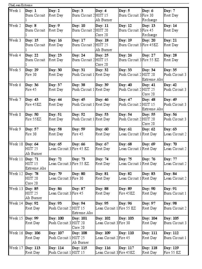 ChaLEAN Extreme / TurboFire Hybrid Schedule | PDF | Nature
