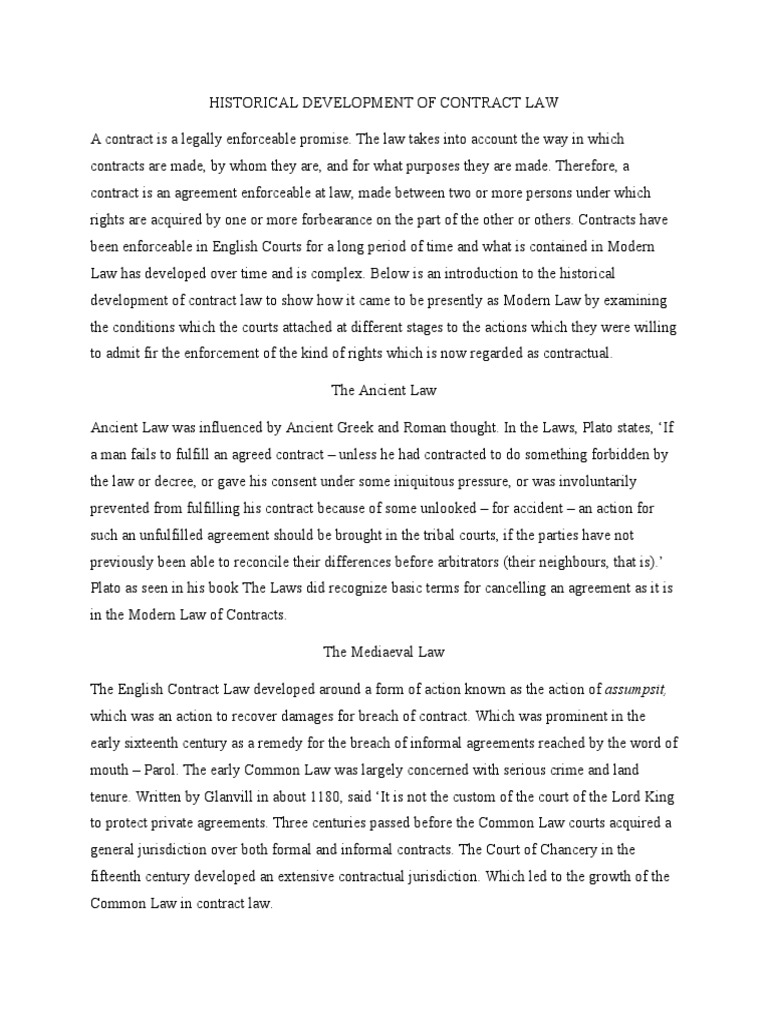 Historical Development of Contract Law | PDF | Consideration | Common Law