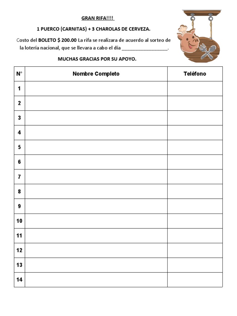 Gran Rifa de Cerdo y Cerveza | PDF | Juegos y actividades | Cocina ...