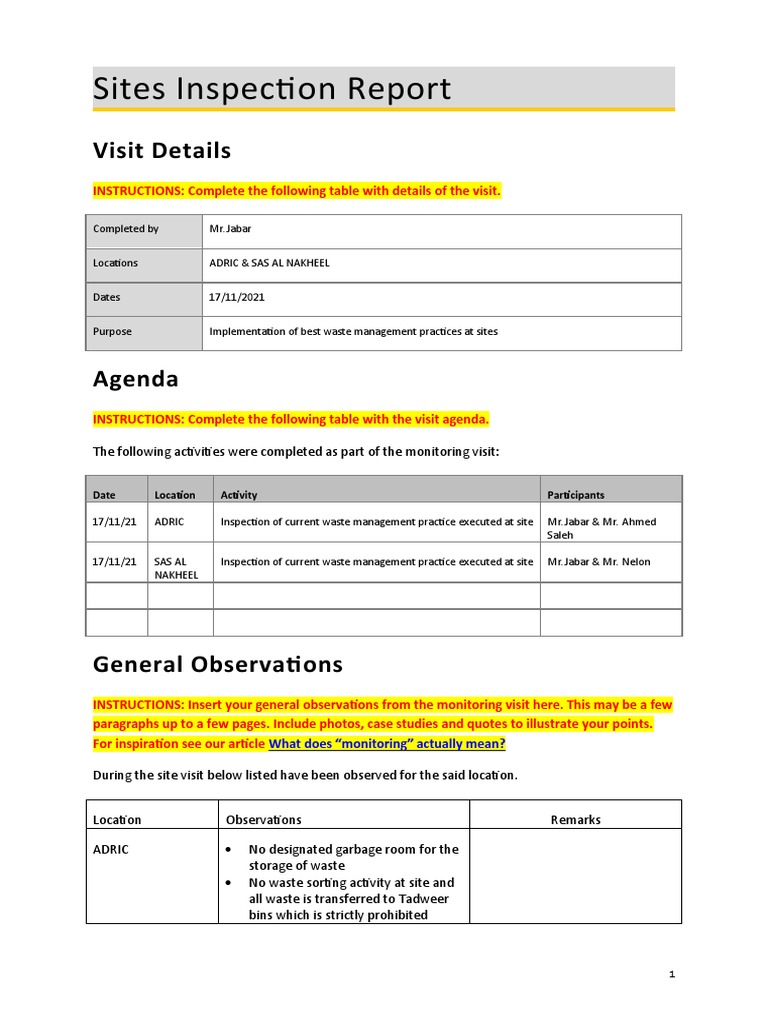 Sites Inspection Report: Visit Details | PDF | Waste Management | Waste