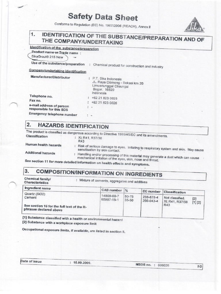 MSDS - Sika Grout | PDF