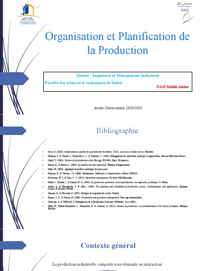 Organisation Et Planification de La Production Chapitre 1 | PDF ...