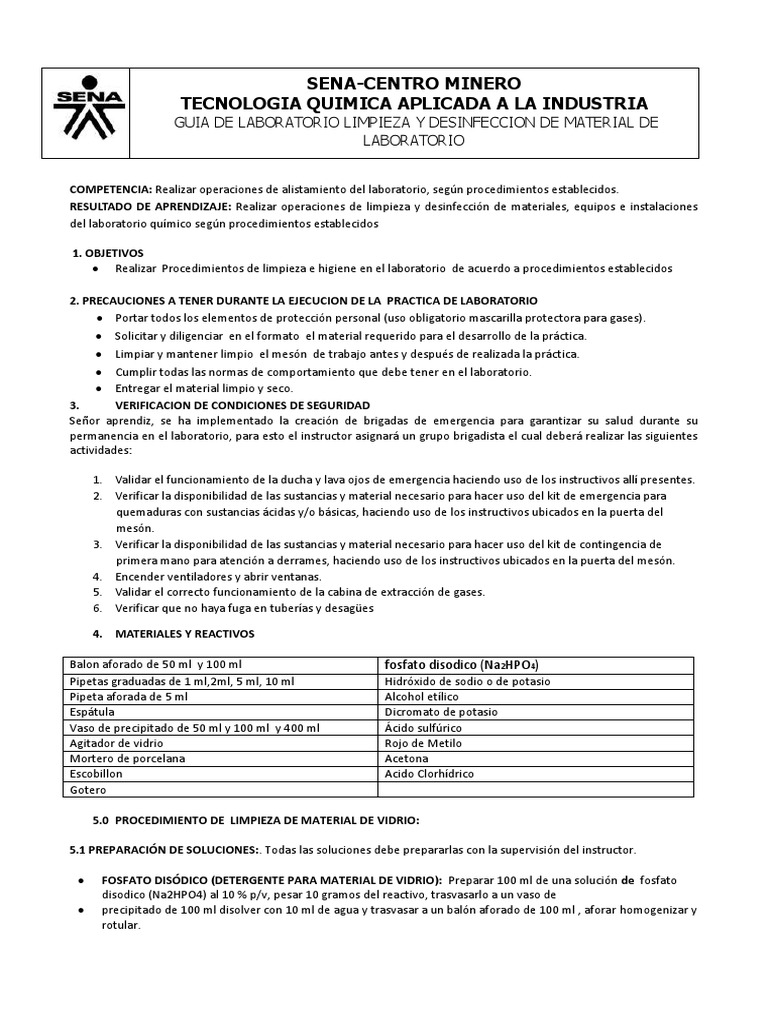 Guía de Laboratorio Limpieza y Desinfección | PDF | Agua | Laboratorios