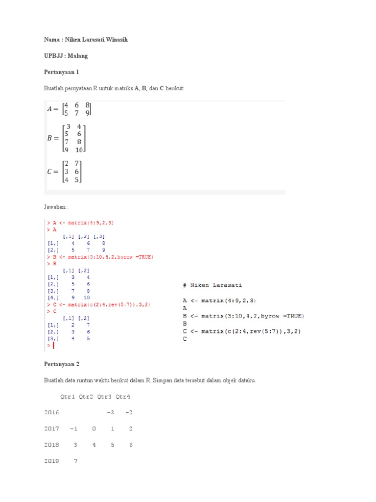 Contoh Program R dan Matriks | PDF | Metode & Bahan Ajar | Komputer