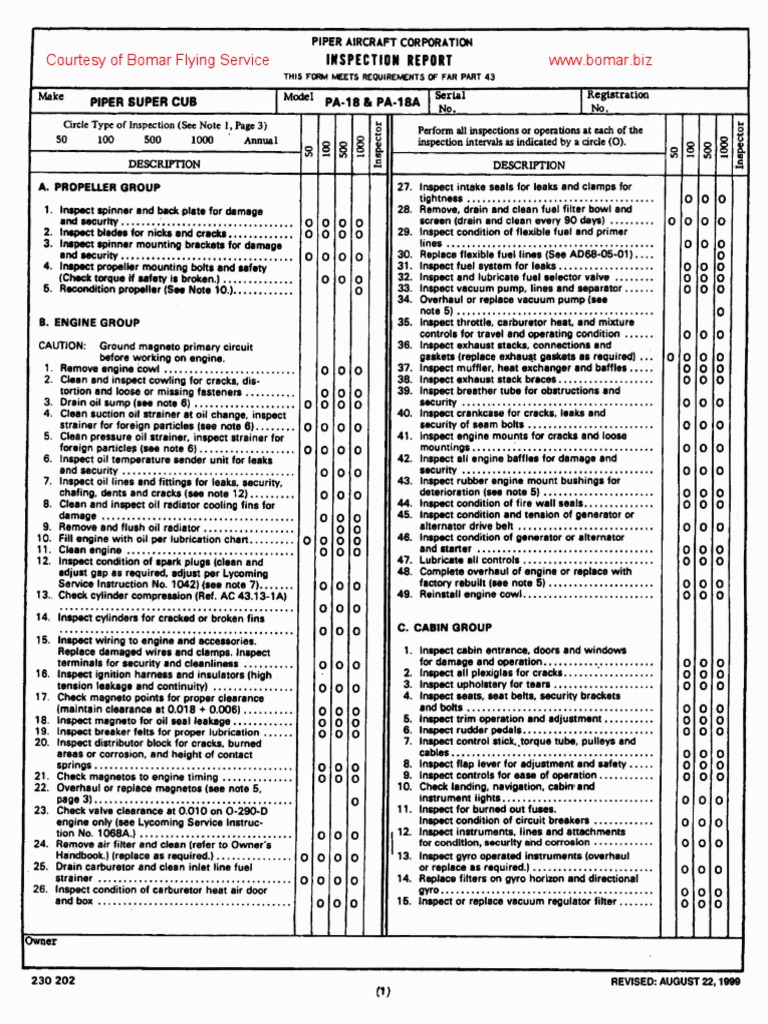 Pa-18 Pa-18a Inspection Reportv1999 | PDF | Throttle | Rotating Machines