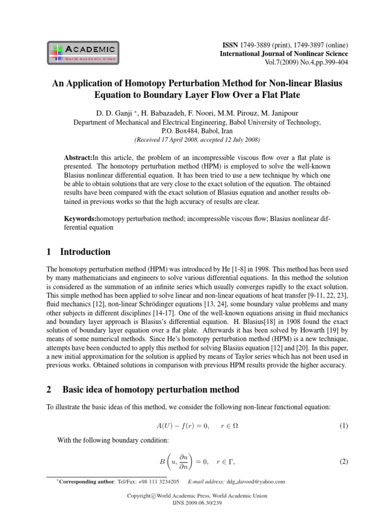 An Application Of Homotopy Perturbation Method For Non Linear Blasiusequation To Boundary Layer