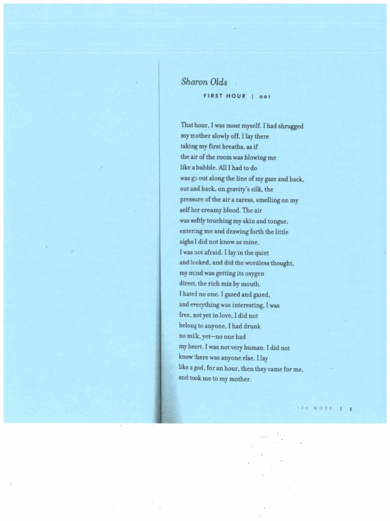 Sharon Olds First Hour | PDF