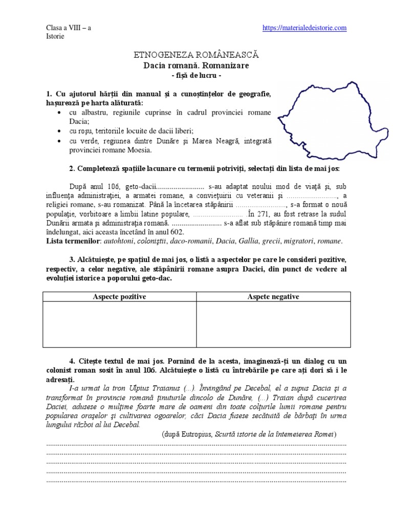 Dacia Romana. Romanizare Fisa de Lucru | PDF