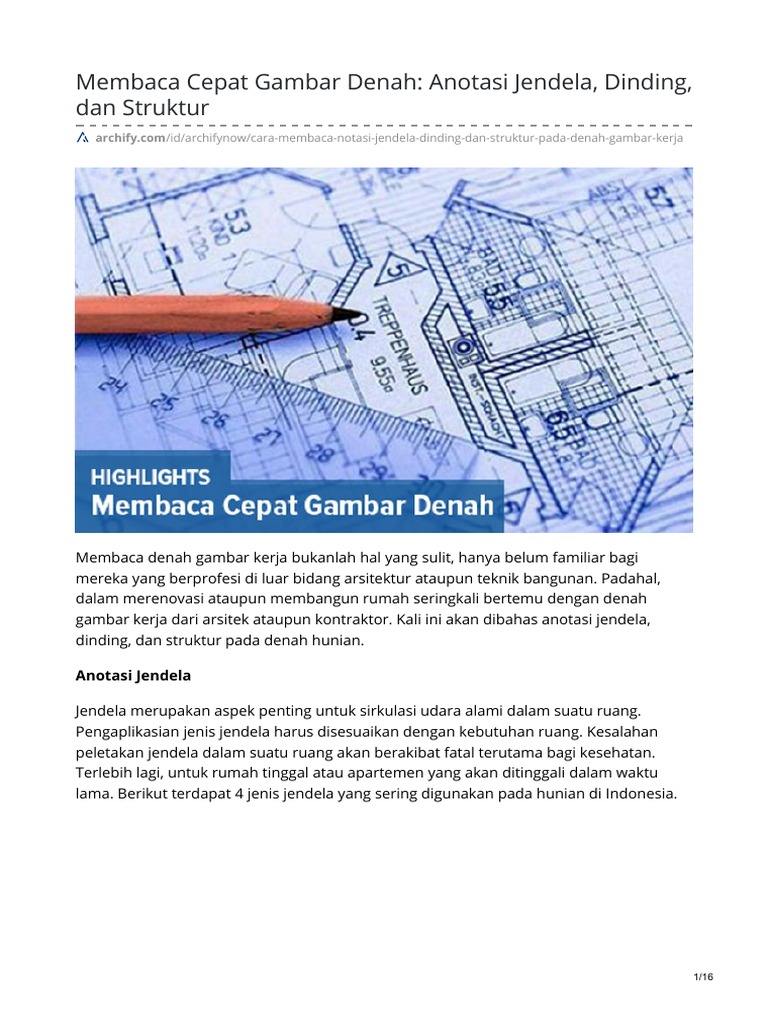 KOSBANG Membaca Cepat Gambar Denah Anotasi Jendela Dinding Dan Struktur ...