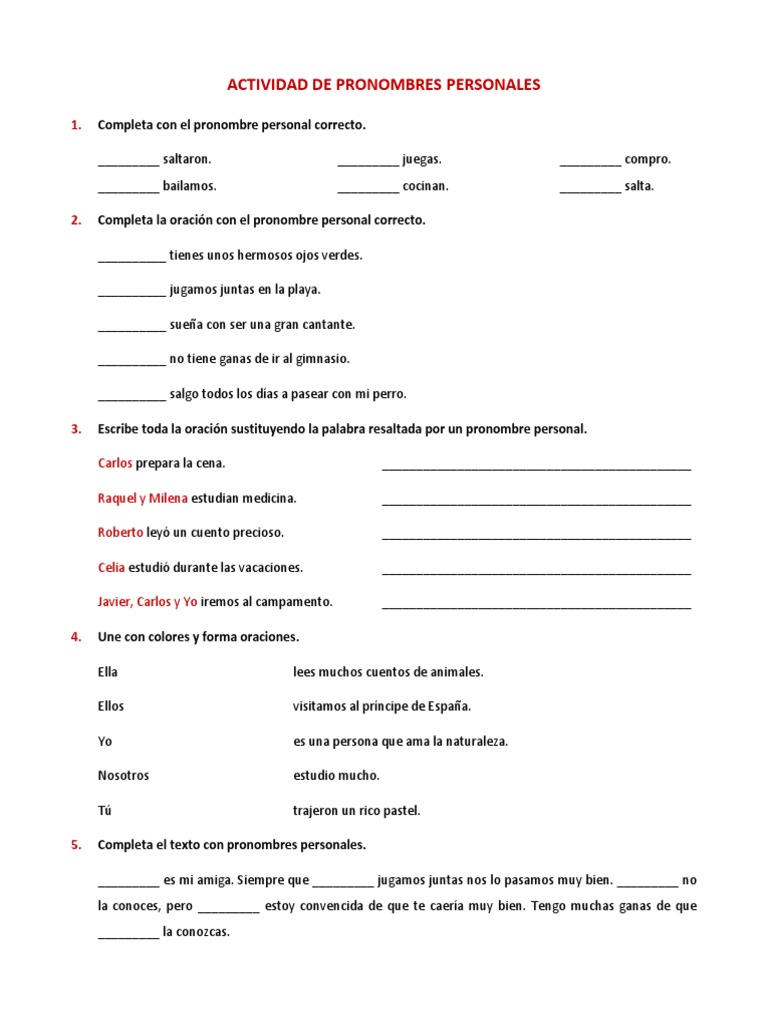 Tarea Pronombres Personales | PDF