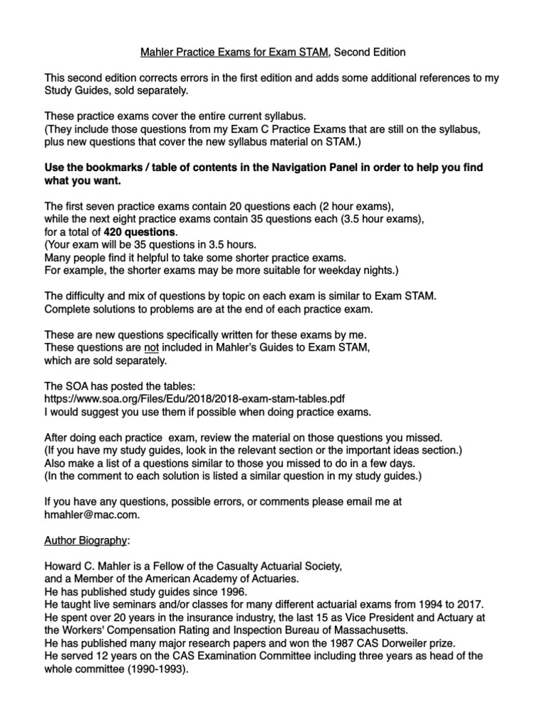 Mahler STAM Practice Exams | Download Free PDF | Normal Distribution ...