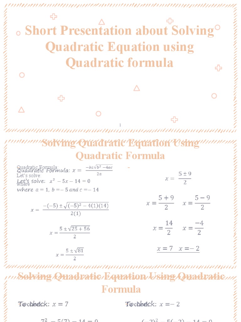 Solving Quadratic Equation Using Quadratic Formula | PDF