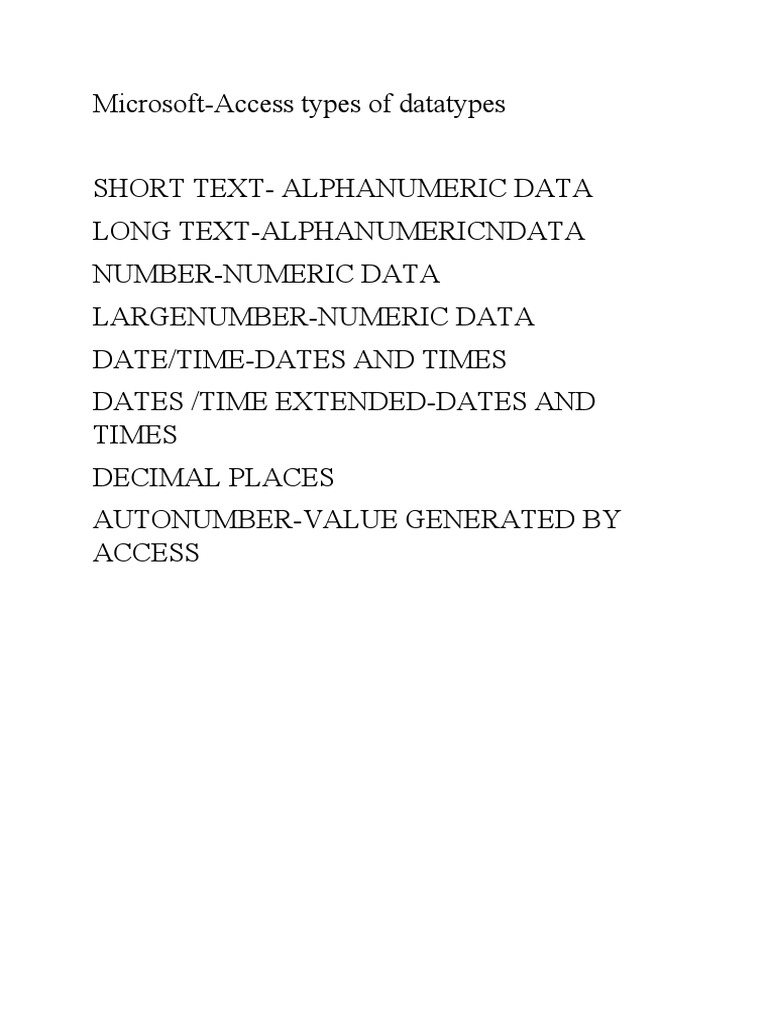 Data Types in Access | PDF