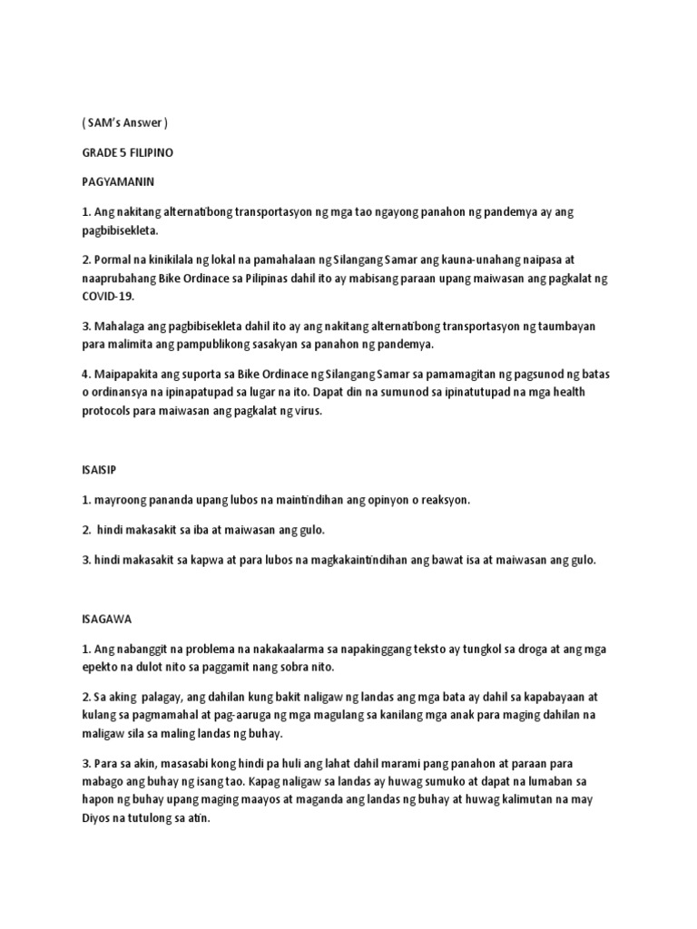 FIlipino Answers | PDF