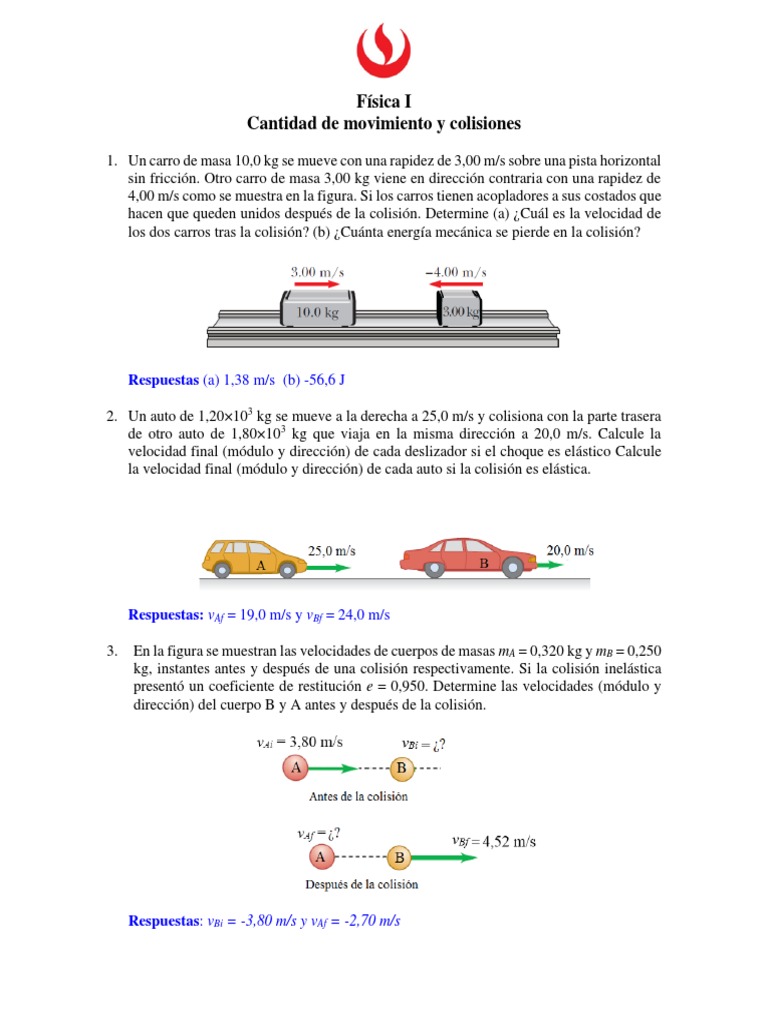 Ejercicios Cantidad de Movimiento y Colisiones PREG | PDF