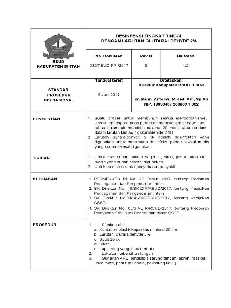 Desinfektan Tingk. Tinggi DGN Larutan Glutaran Dehyde 2 % | PDF ...