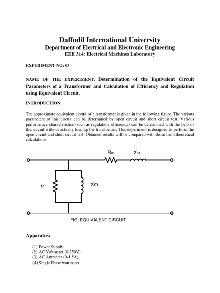 Determination of The Equivalent Circuit Parameters of A Transformer and ...