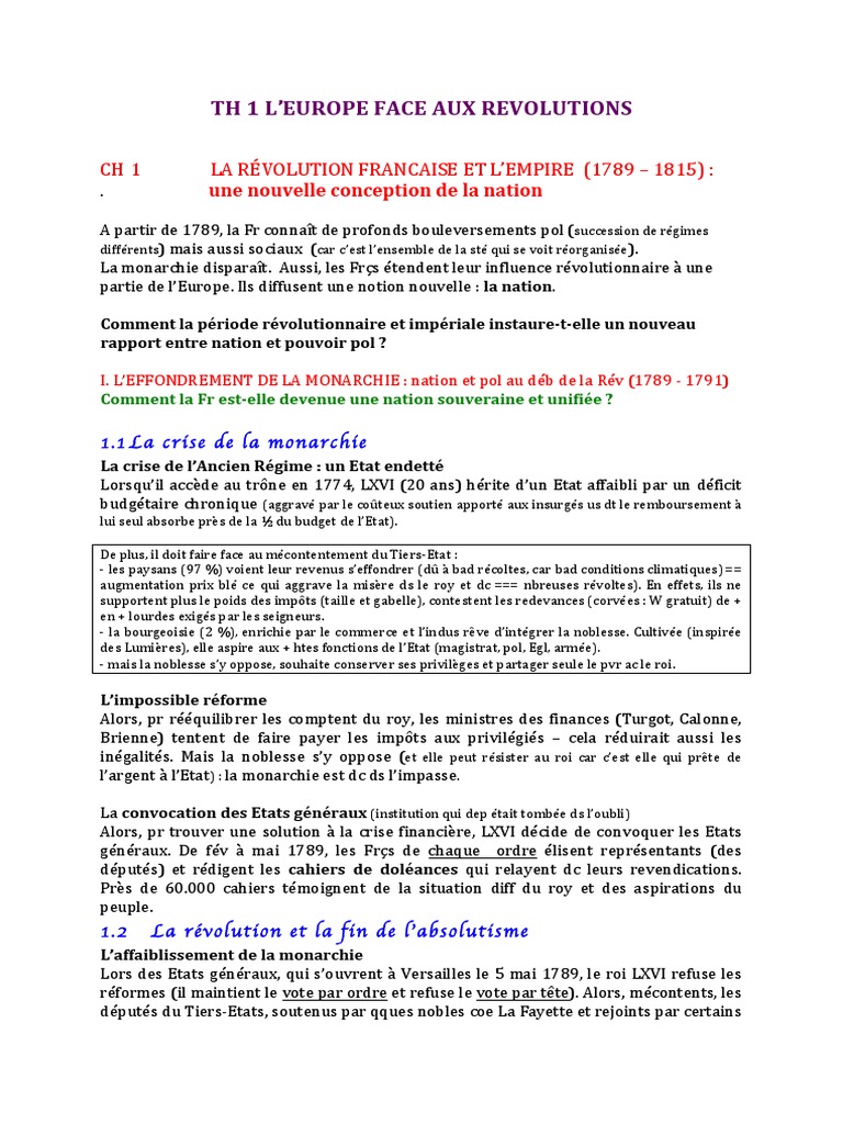 El.L'EUROPE FACE AUX REVOLUTIONS | PDF | Révolution française | Règne ...