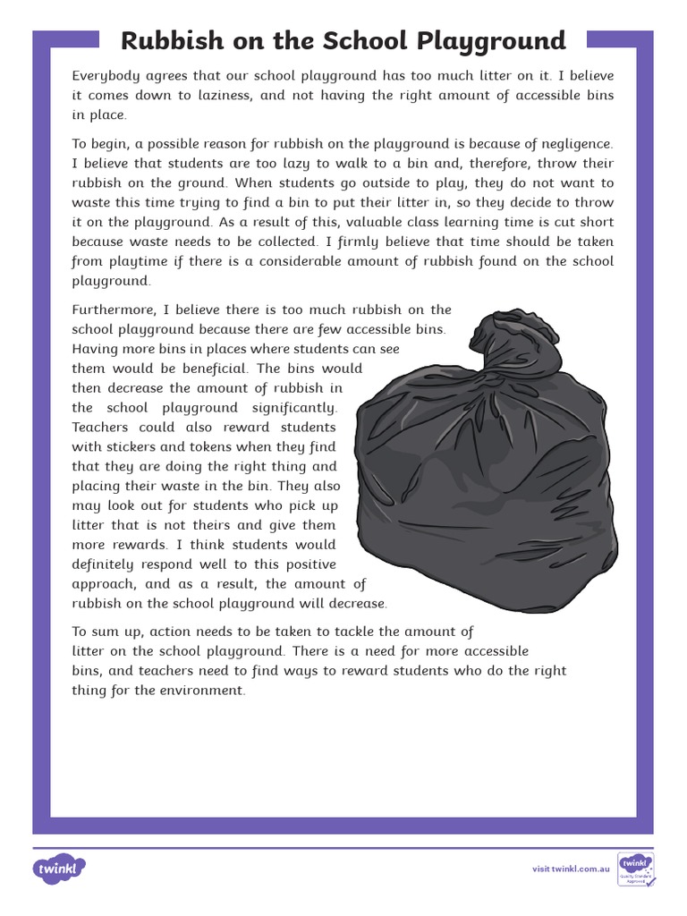 Rubbish On The School Playgrounds Persuasive Reading Comprehension ...