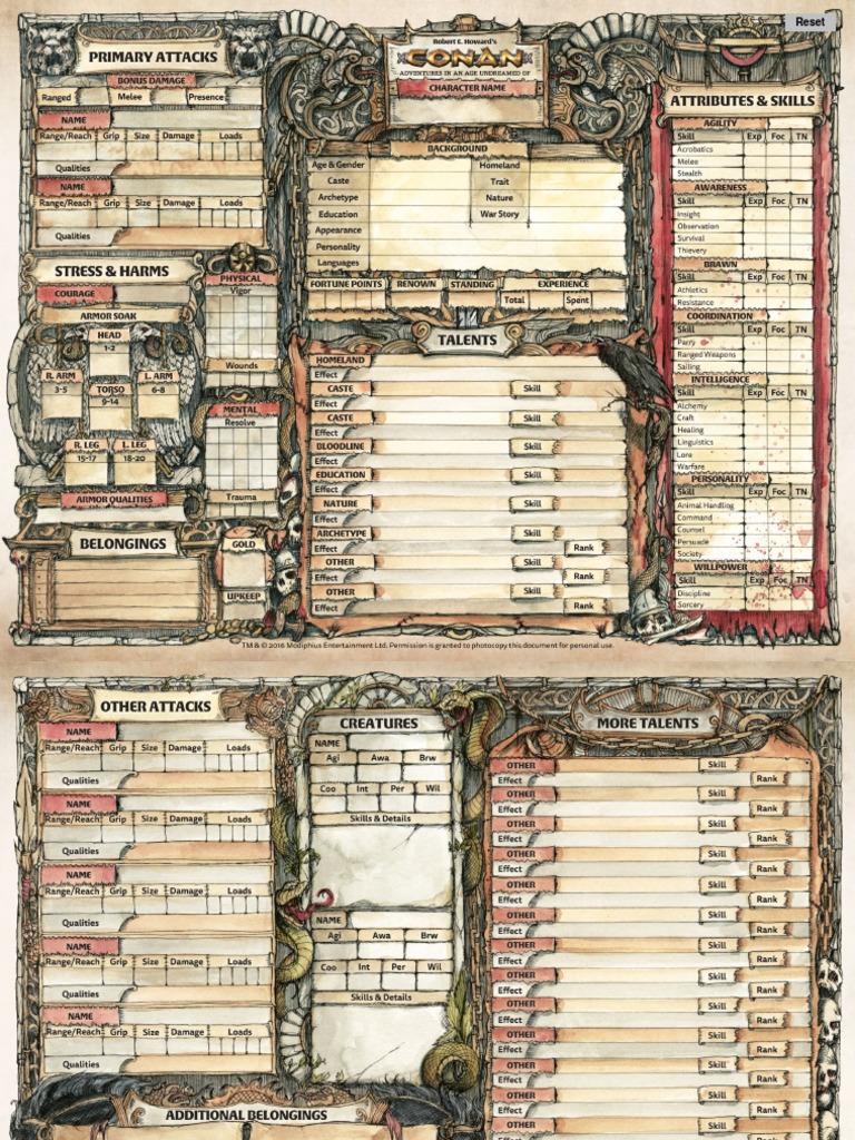 Conan 2d20 Character Sheet Form Fillable - Printable Forms Free Online