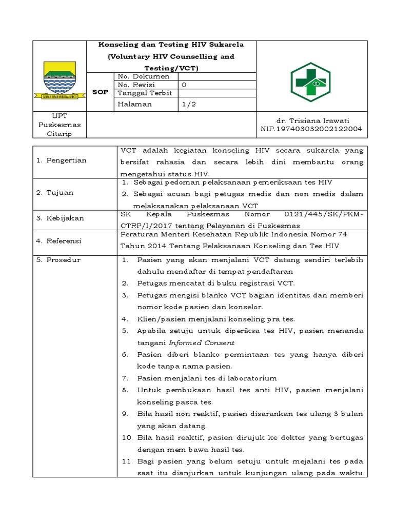 SOP VCT HIV di Puskesmas Citarip | PDF | Sains & Matematika