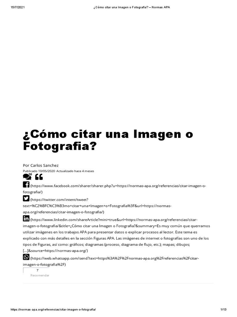 ¿Cómo Citar Una Imagen o Fotografia - Normas APA | Descargar gratis PDF ...