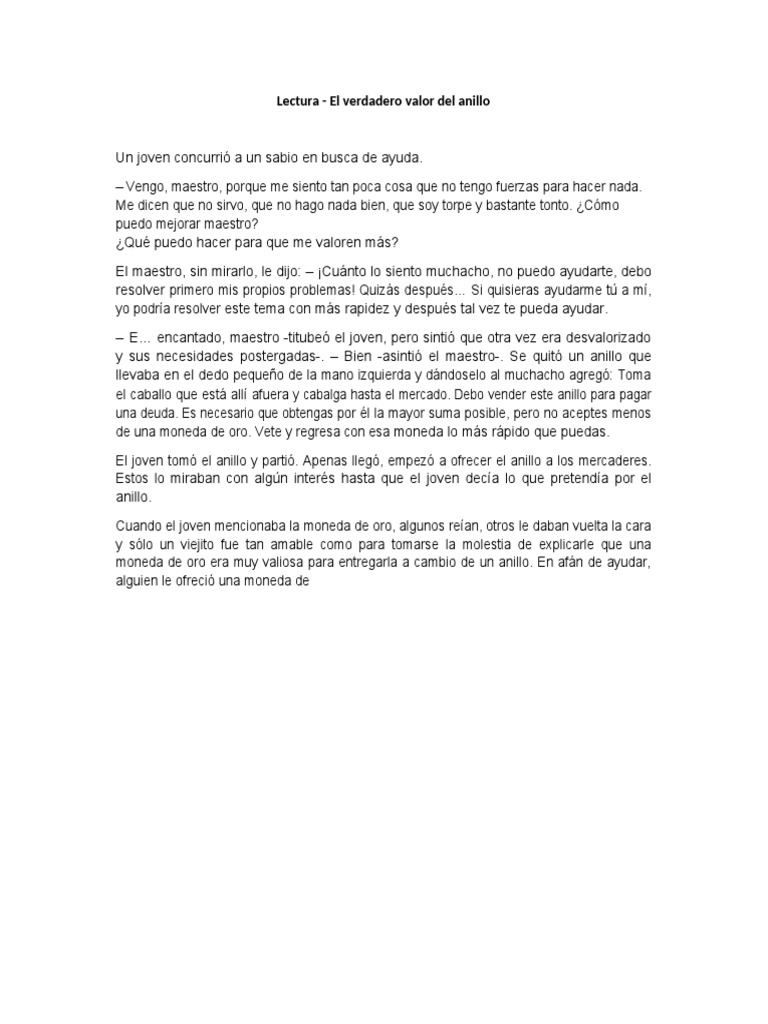 Lectura - El Verdadero Valor Del Anillo | PDF