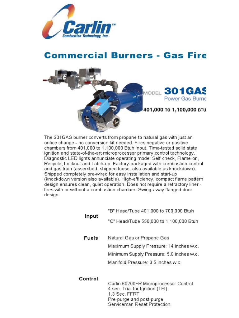 Q-Gas Carlin 301 - Ficha Tecnica | PDF | Combustion | Vacuum Tube