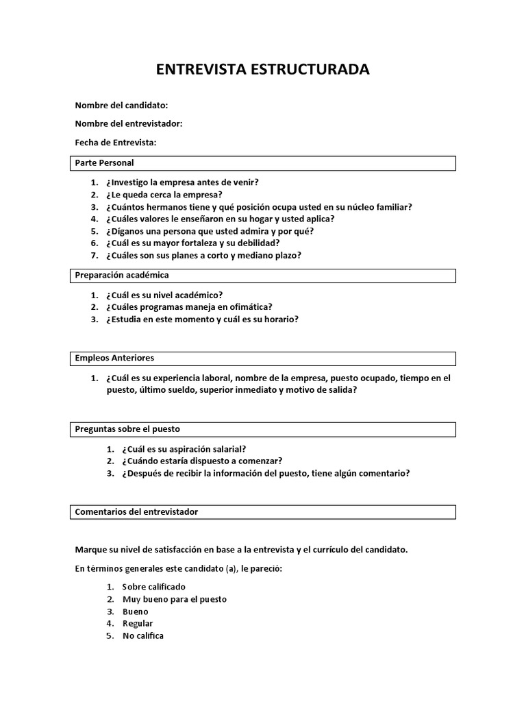 Entrevista Estructurada | PDF